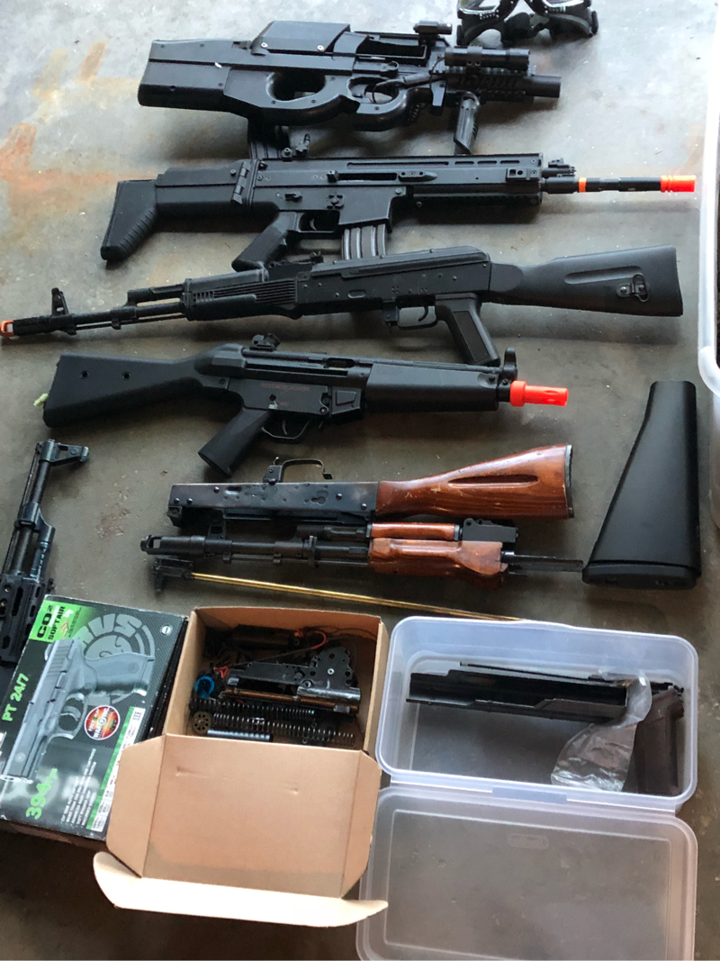 SOLD MASSIVE Airsoft Lot Upgraded Guns, P90 AK, MP5, Scar, Gear | HopUp ...