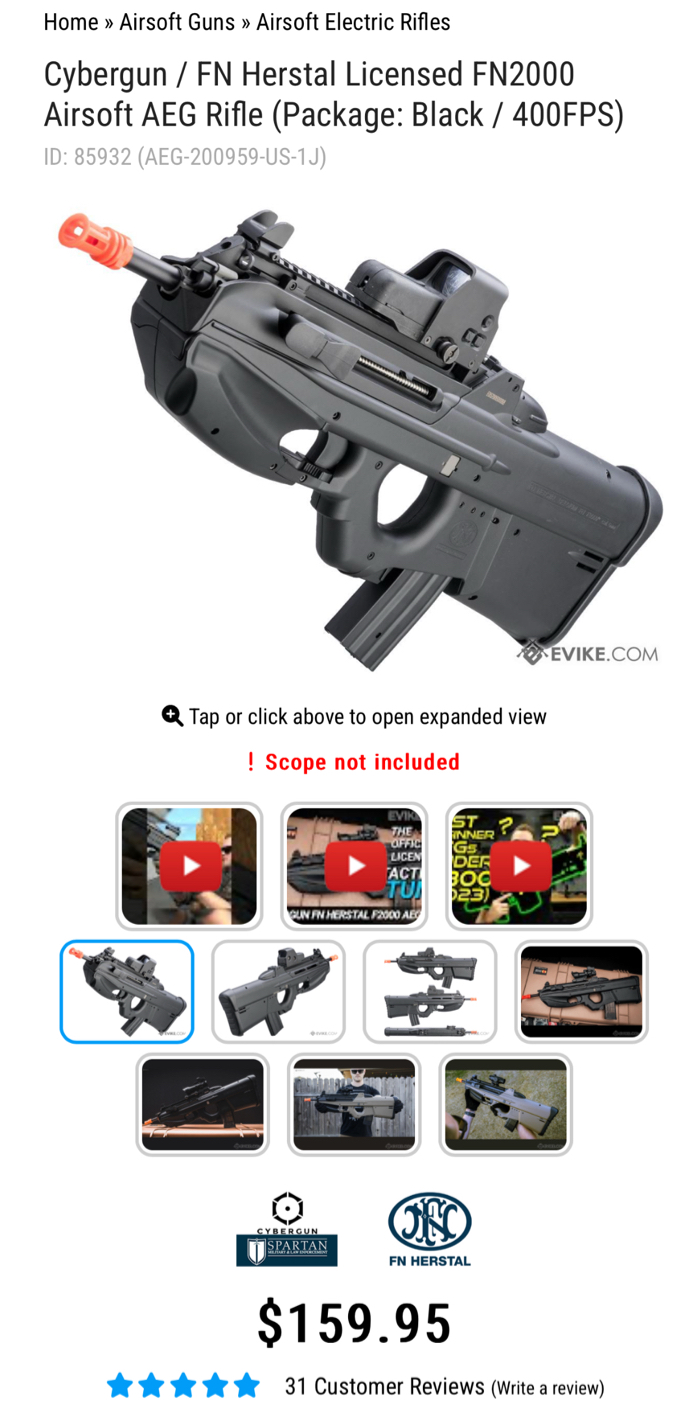 Cybergun / FN Herstal Licensed FN2000 Airsoft AEG Rifle (Package: Black ...