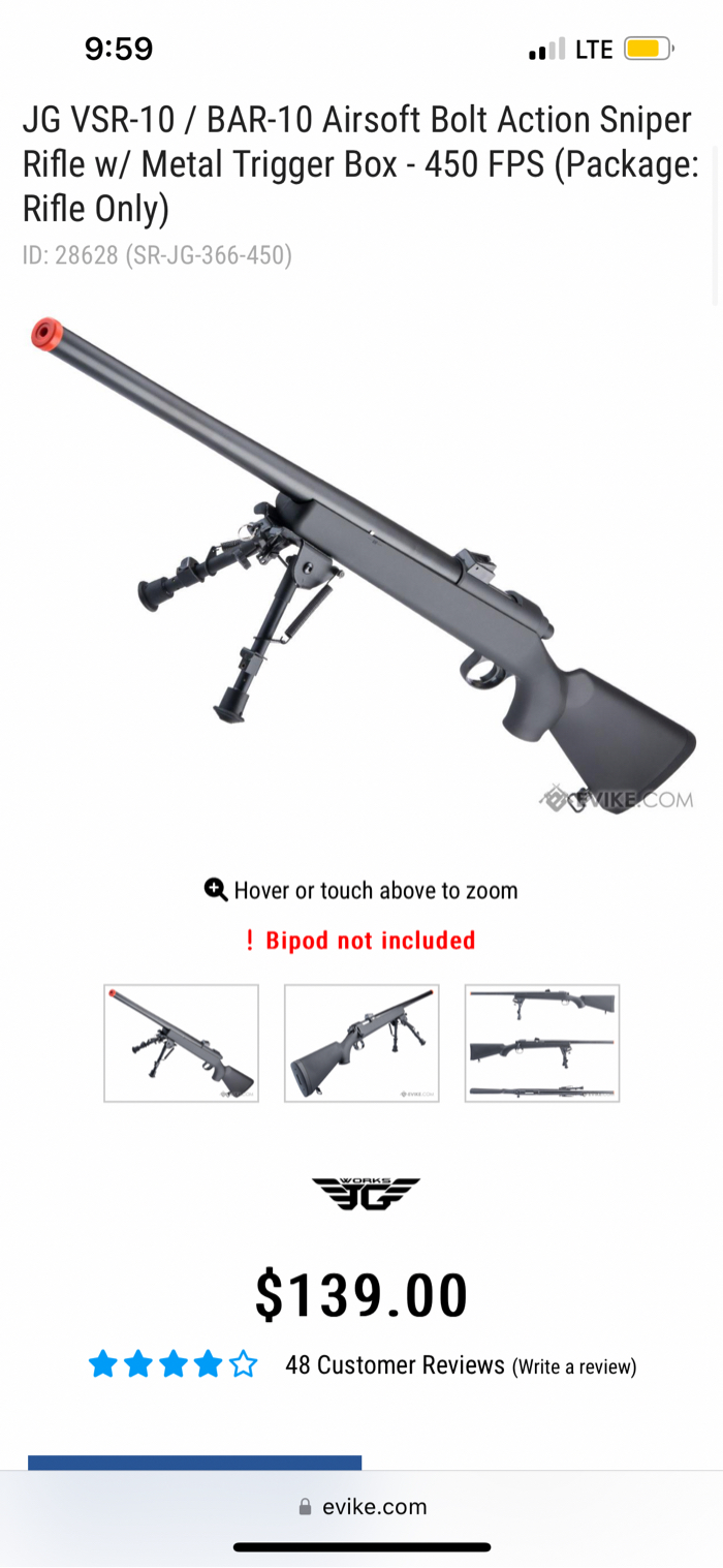 JG VSR-10 / BAR-10 Airsoft Bolt Action Sniper Rifle w/ Metal Trigger ...